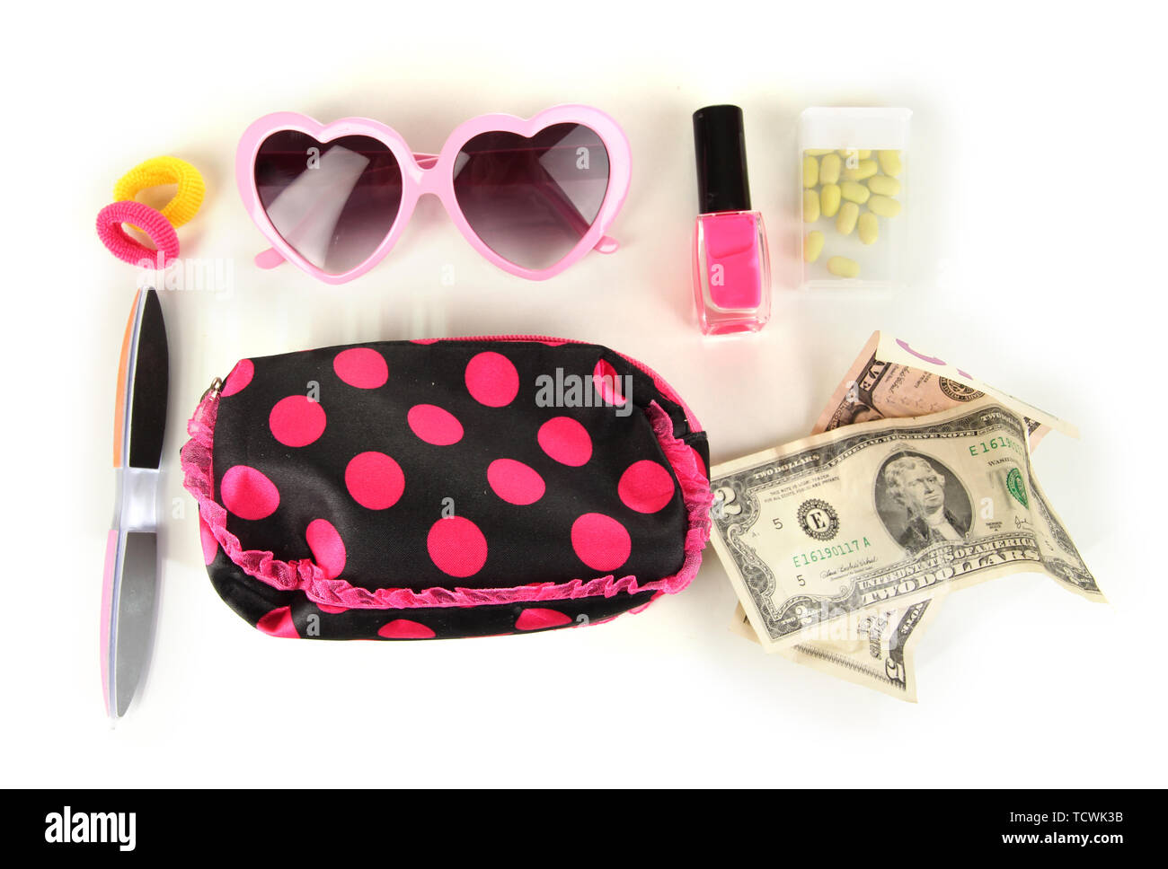 Items contained in the women's handbag isolated on white Stock Photo ...