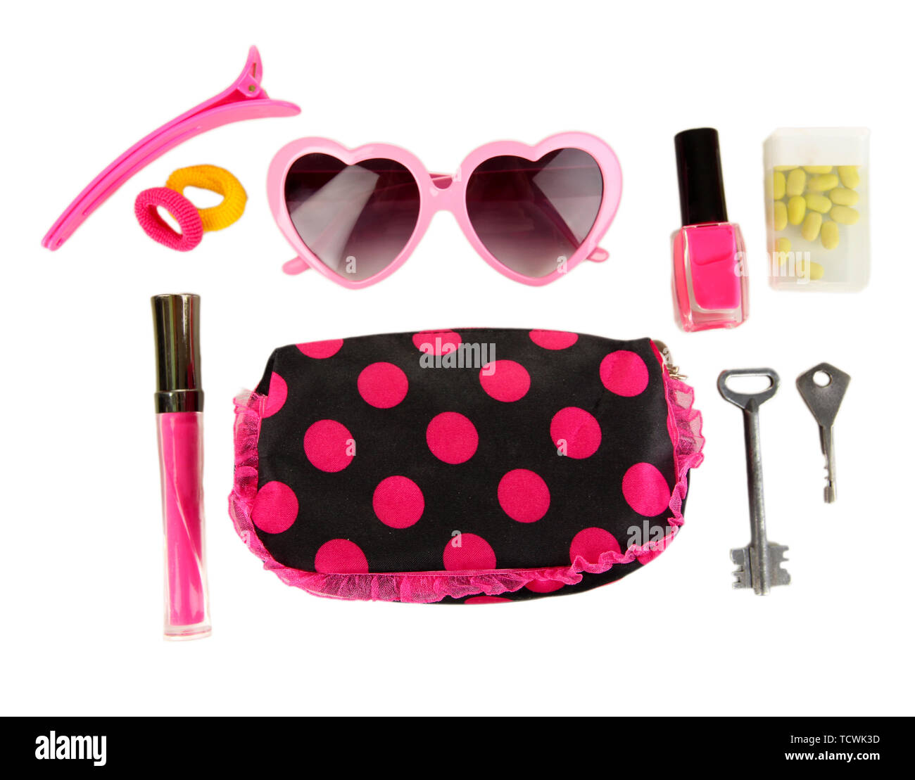 Items contained in the women's handbag isolated on white Stock Photo ...