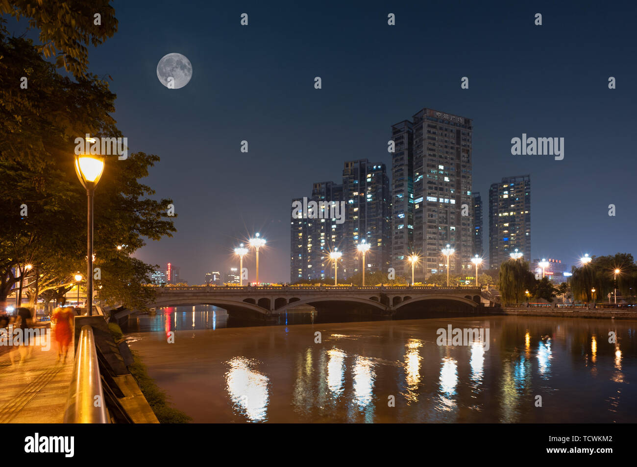 Chengdu city full moon night view Stock Photo - Alamy
