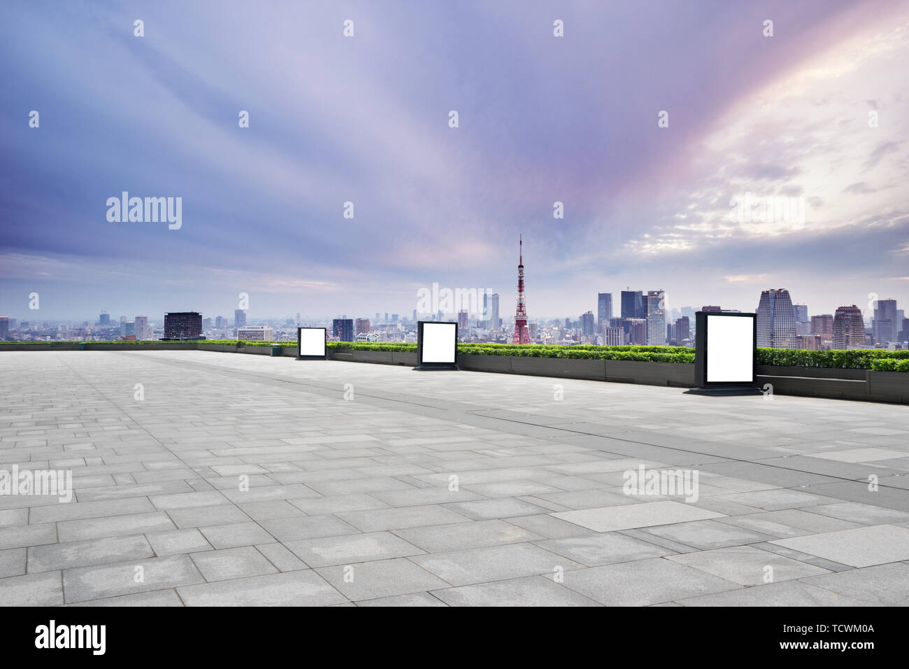 empty street with cityscape and skyline of tokyo in romance sky Stock ...