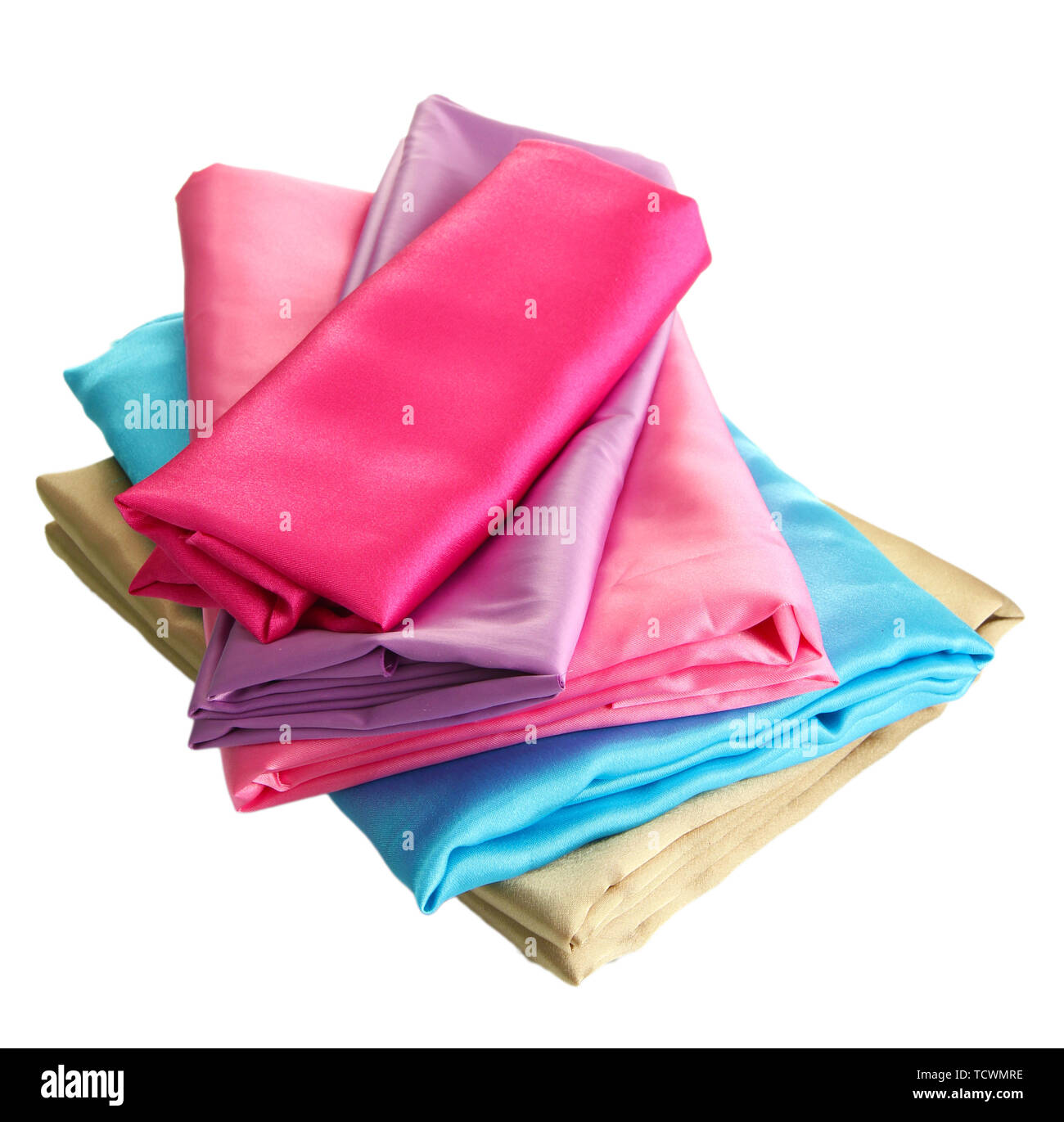 heap of cloth fabrics isolated on white Stock Photo - Alamy