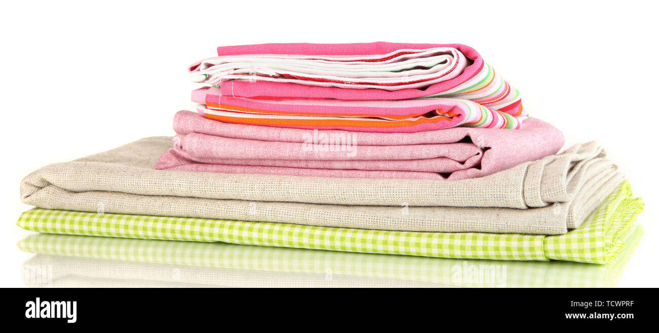 Pile of different fabrics isolated on white Stock Photo - Alamy