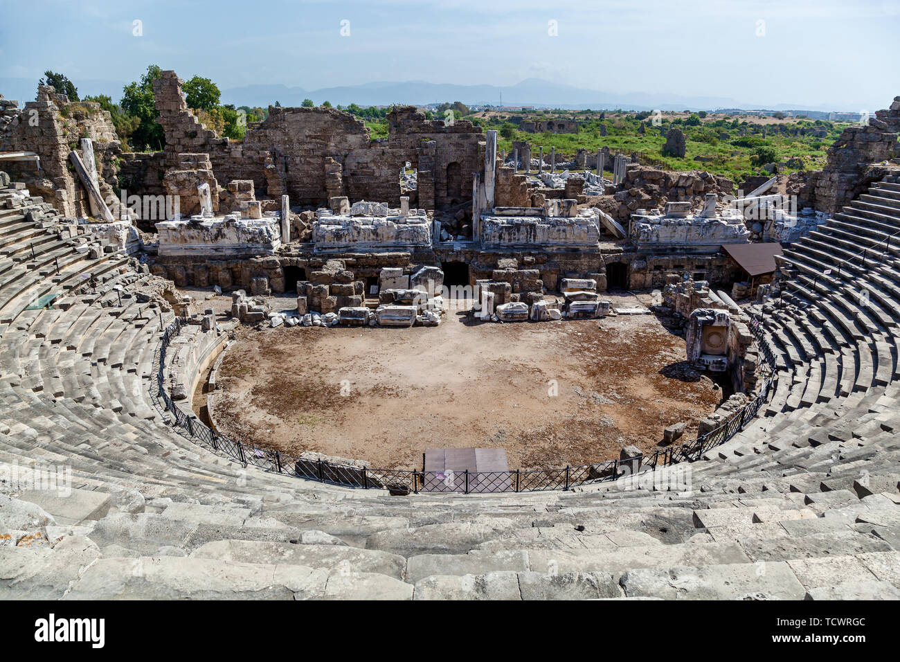 Old amphitheater from ancient times in the region of Antalya, Side ...