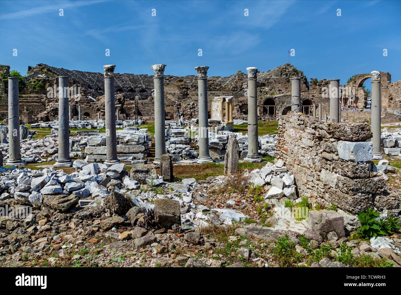 The ruins of the old ancient theater in Side, Turkey archeology ...