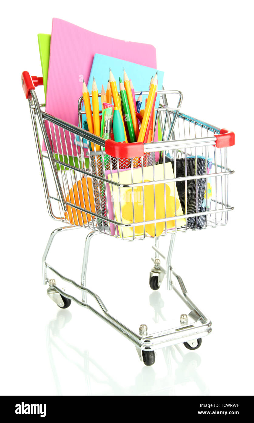 trolley with school equipment isolated on white Stock Photo - Alamy