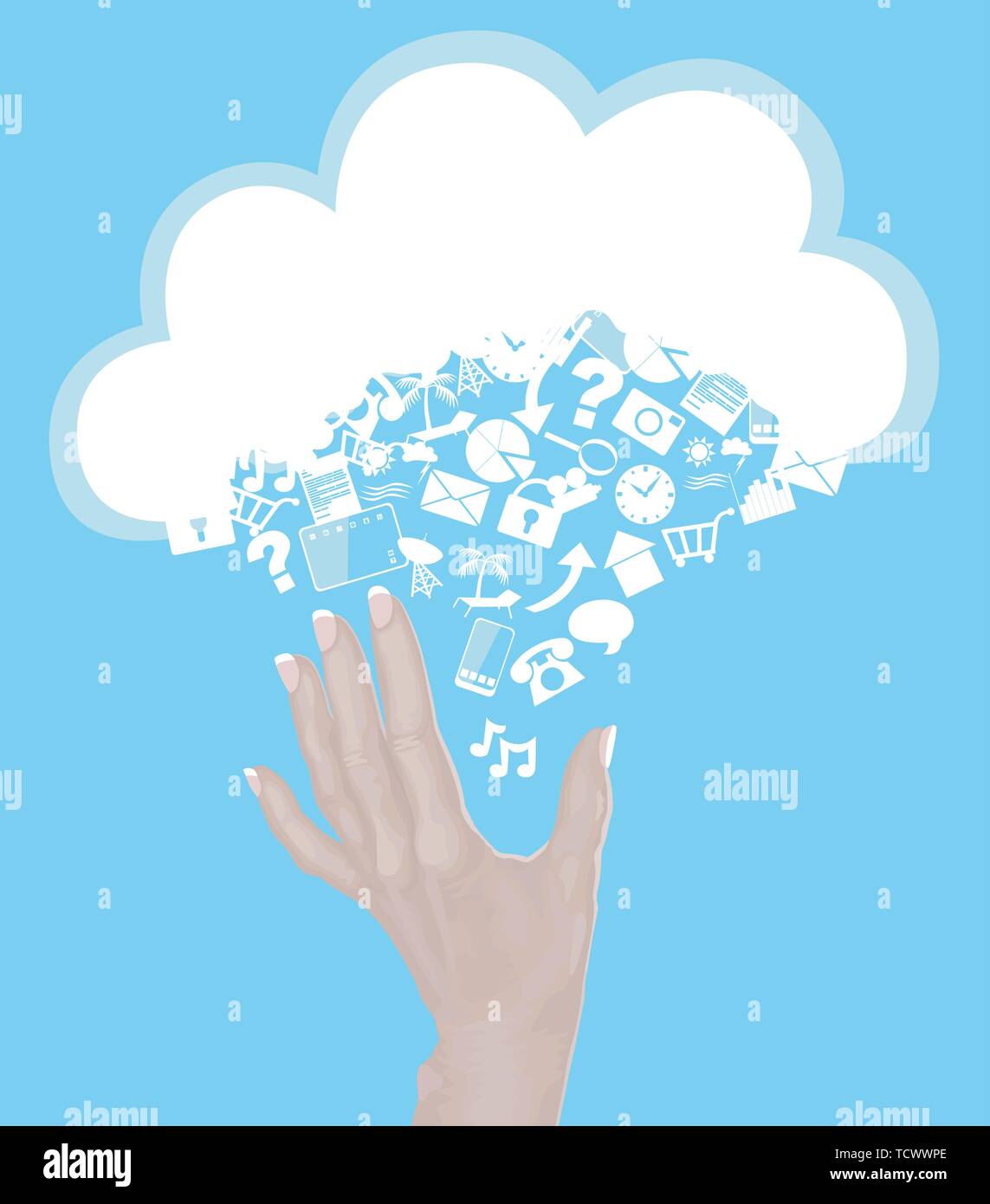 Hand Reaching for Cloud made of icons - cloud computing concept Stock ...