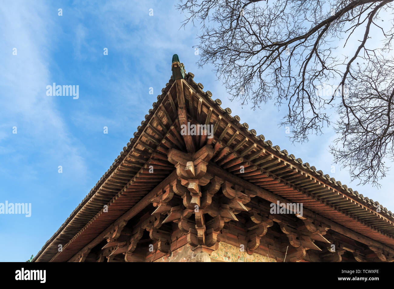 Ancient Eaves in Pingyao Zhenguo Temple Stock Photo - Alamy