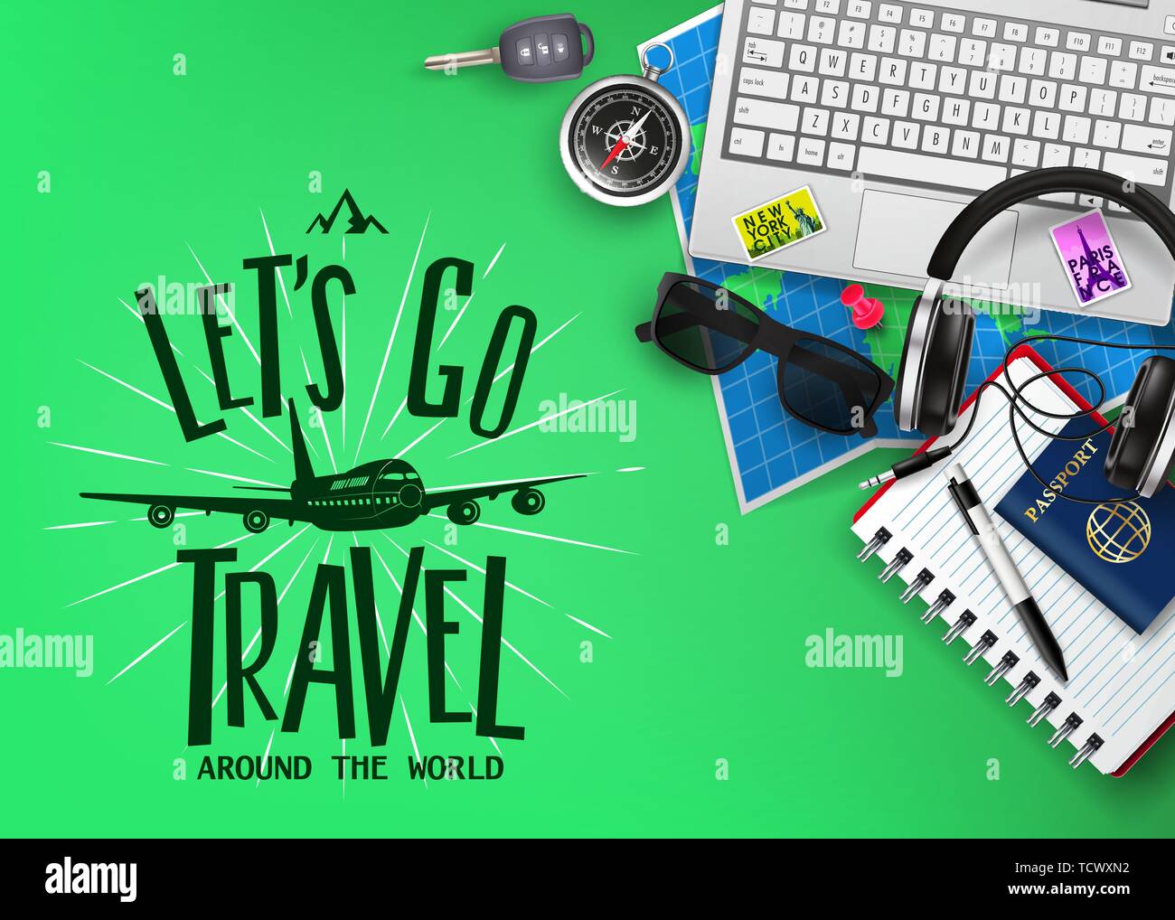 Travel or Tourism Banner with Text Let’s Go Travel Logo and 3D ...