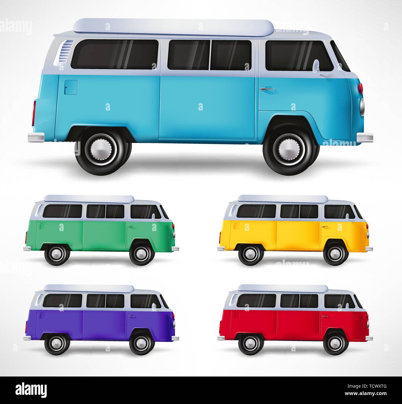 Car Vehicle Traveling Van Different Color Set 3D Realistic in Isolated ...