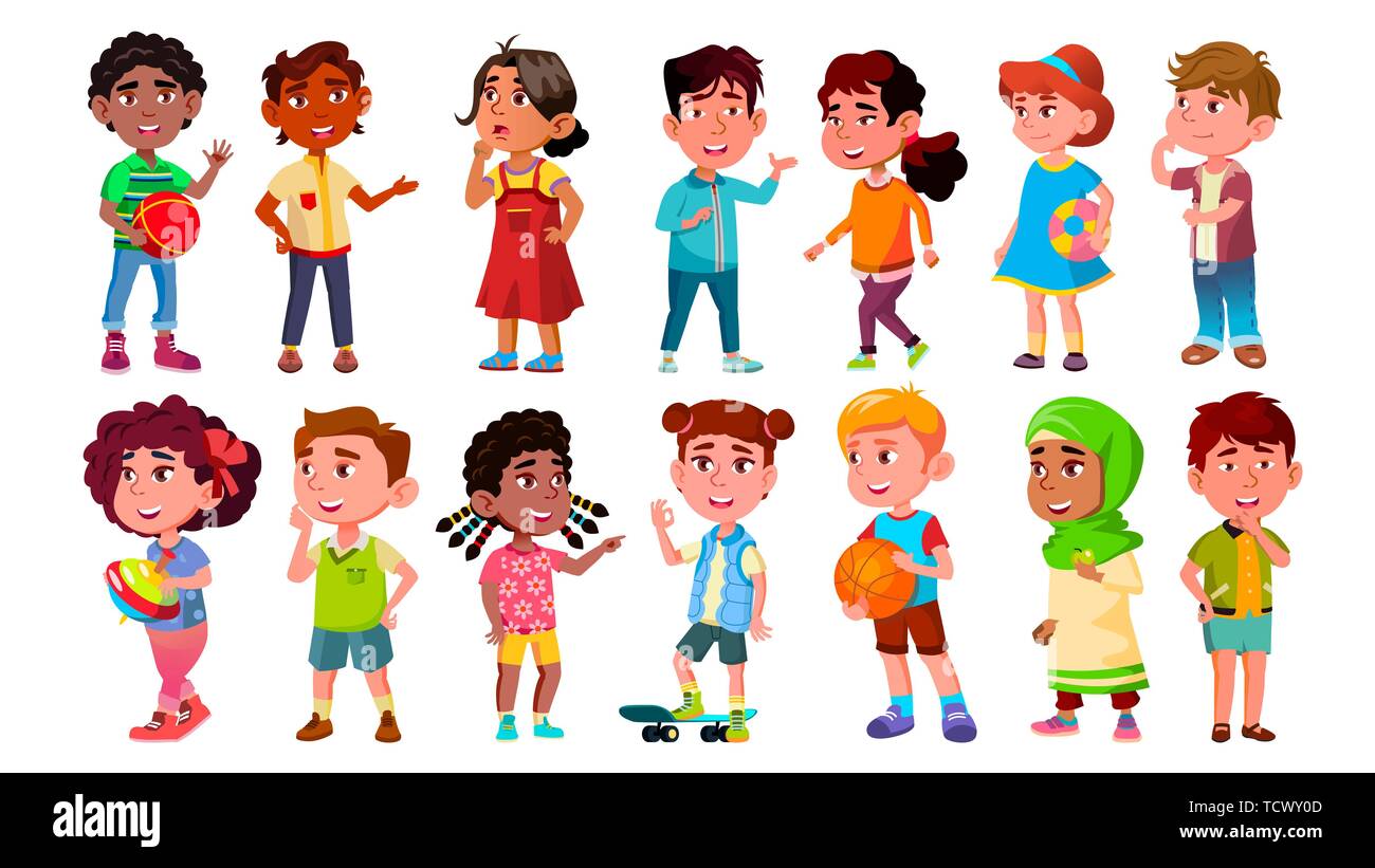 Multicultural Characters Children Kids Set Vector Stock Vector Image ...