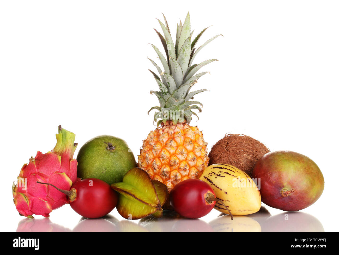 Composition of exotic fruits isolated on white Stock Photo - Alamy
