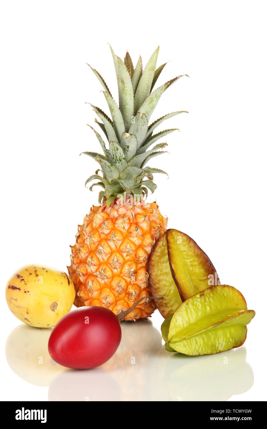 Composition of exotic fruits isolated on white Stock Photo - Alamy