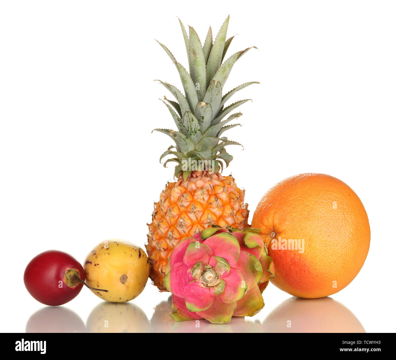 Composition of exotic fruits isolated on white Stock Photo - Alamy