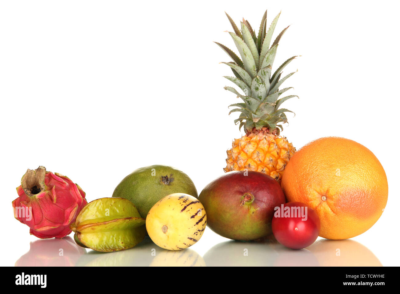 Composition of exotic fruits isolated on white Stock Photo - Alamy