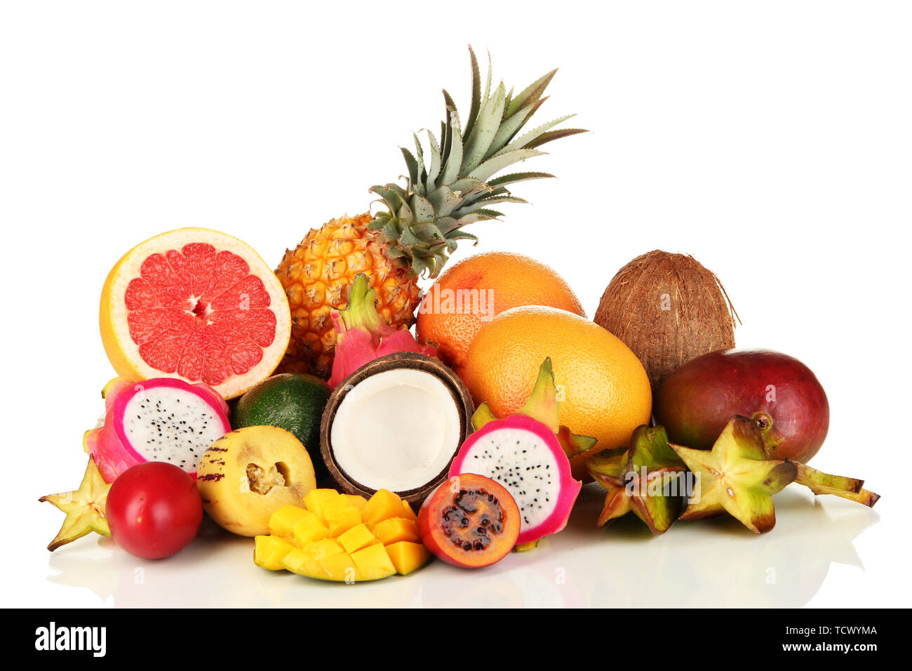 Composition of exotic fruits isolated on white Stock Photo - Alamy