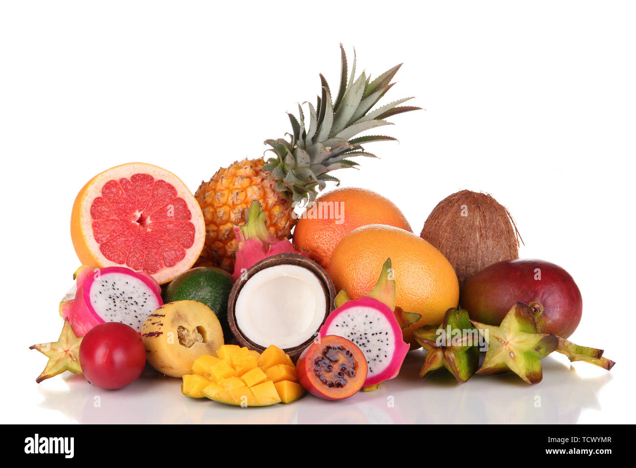 Composition of exotic fruits isolated on white Stock Photo - Alamy
