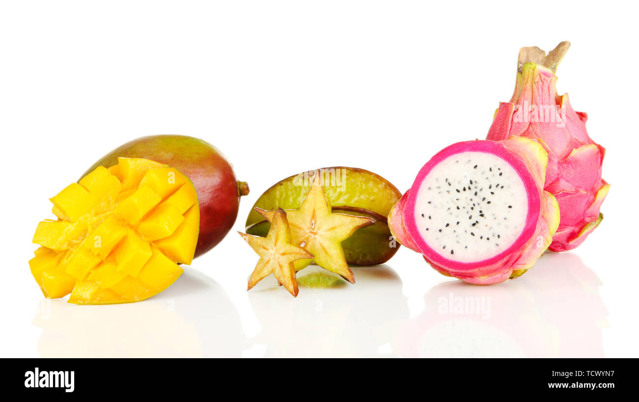 Composition of exotic fruits isolated on white Stock Photo - Alamy