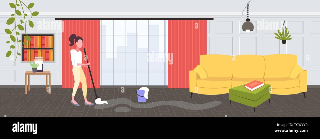 housewife mopping floor woman cleaner using mop cleaning service ...