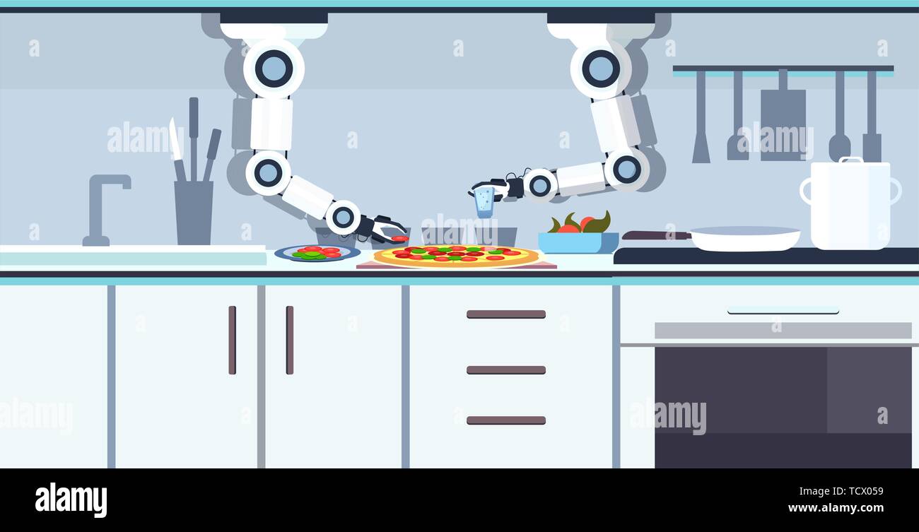 smart handy chef robot preparing tasty pizza robotic assistant ...