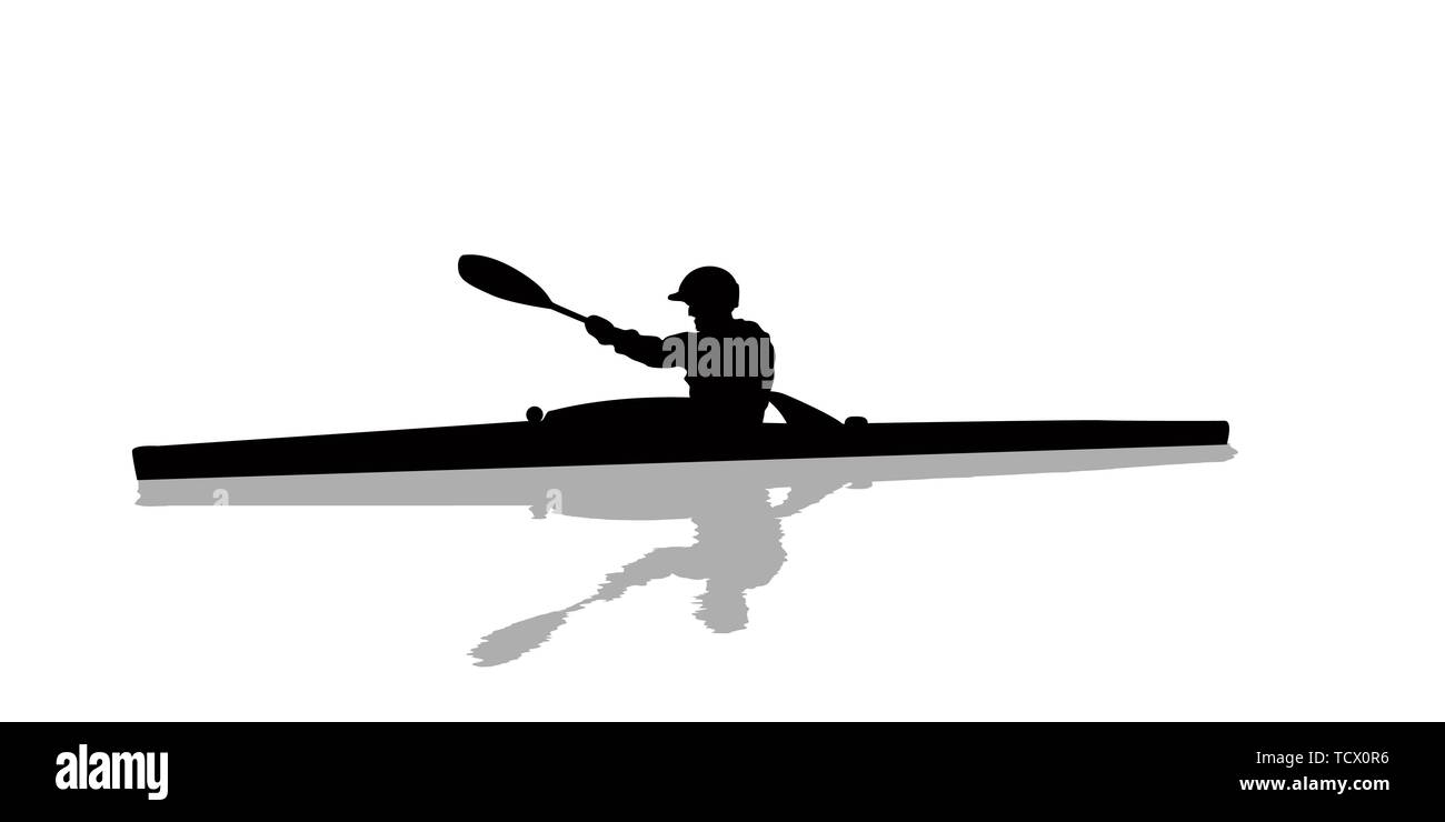 Silhouette of a kayaker on water, isolated objects over white ...