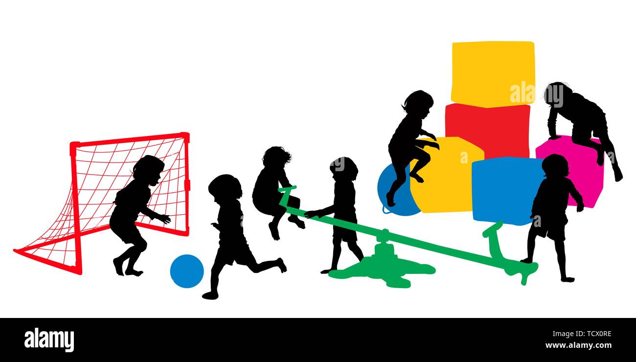 Vector children silhouettes , indoor playground, isolated and grouped ...