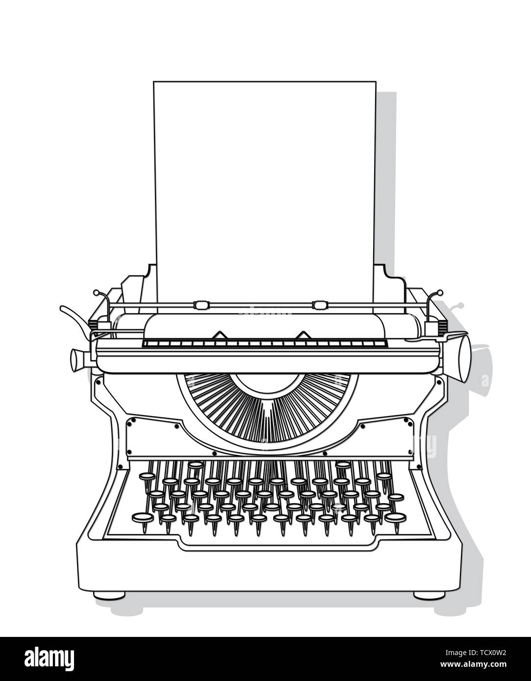 Outlined typewriter vector design, isolated and grouped objects over ...