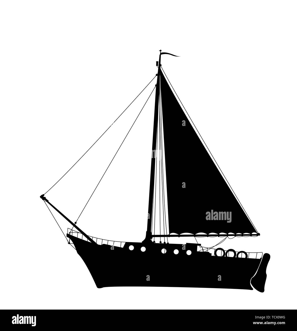 Sailing yacht vector silhouette, isolated objects over white background ...