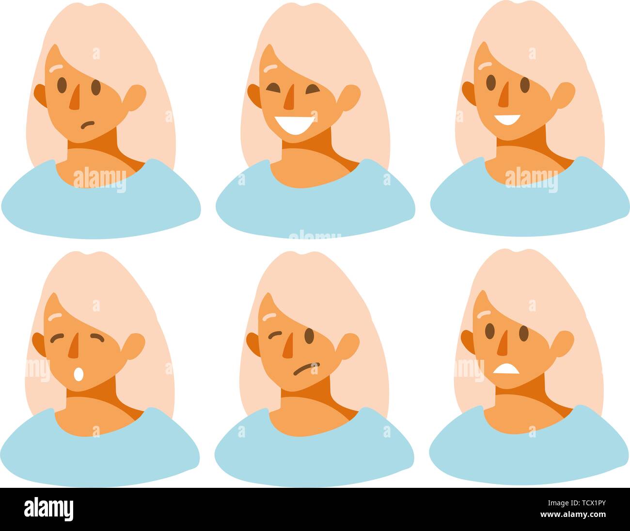 Set of woman s emotions. Facial expression. Beautiful girl emoji with a ...