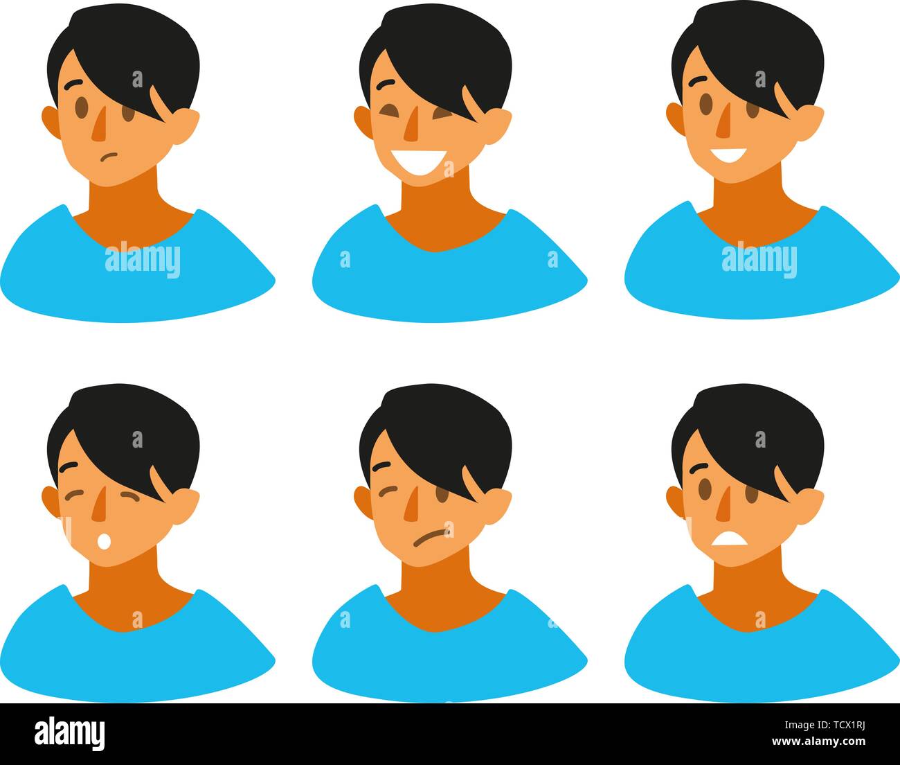 Set of boy s emotions. Facial expression. Beautiful boy emoji with a ...