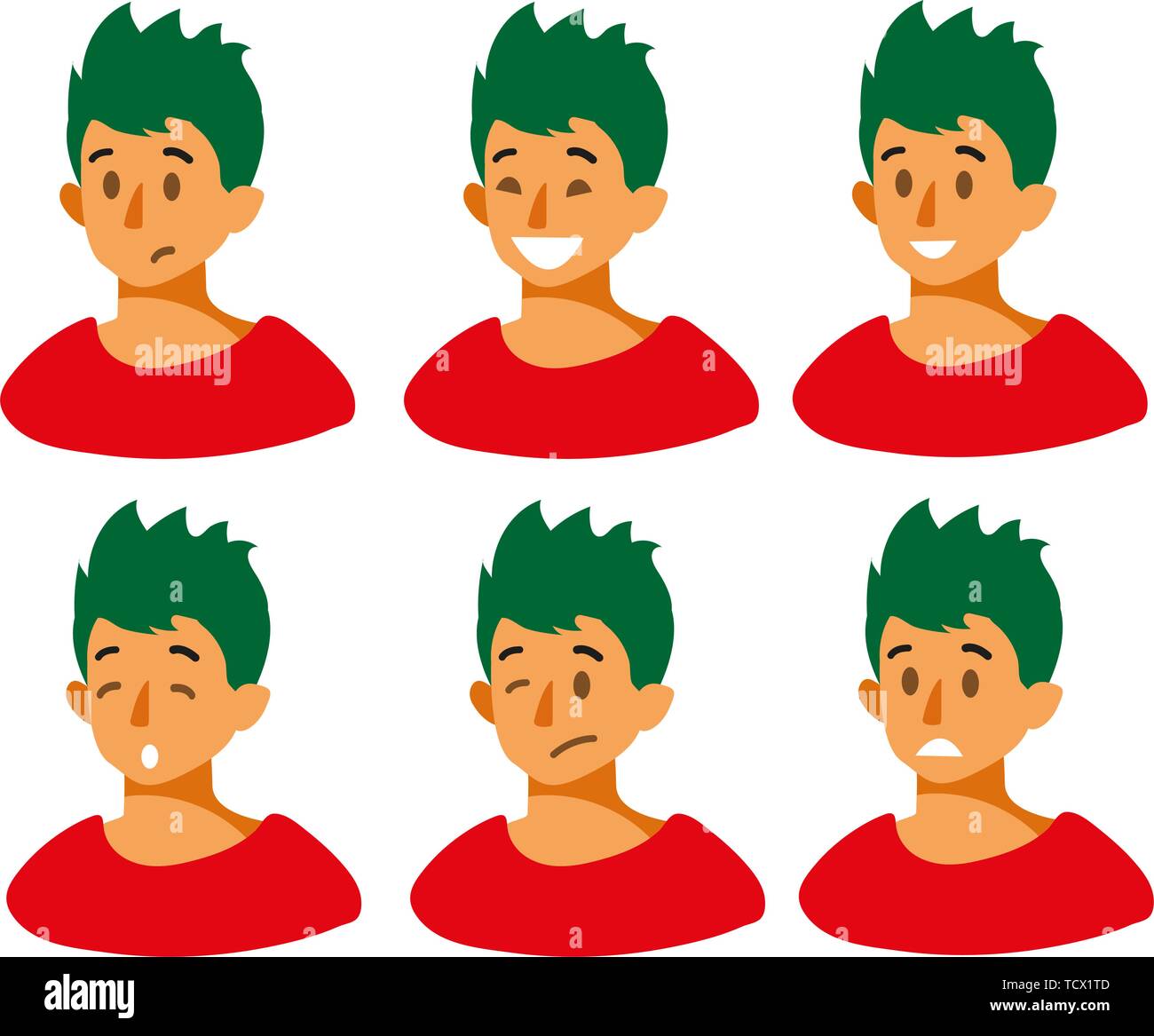 Set of boy s emotions. Facial expression. Beautiful boy emoji with a ...