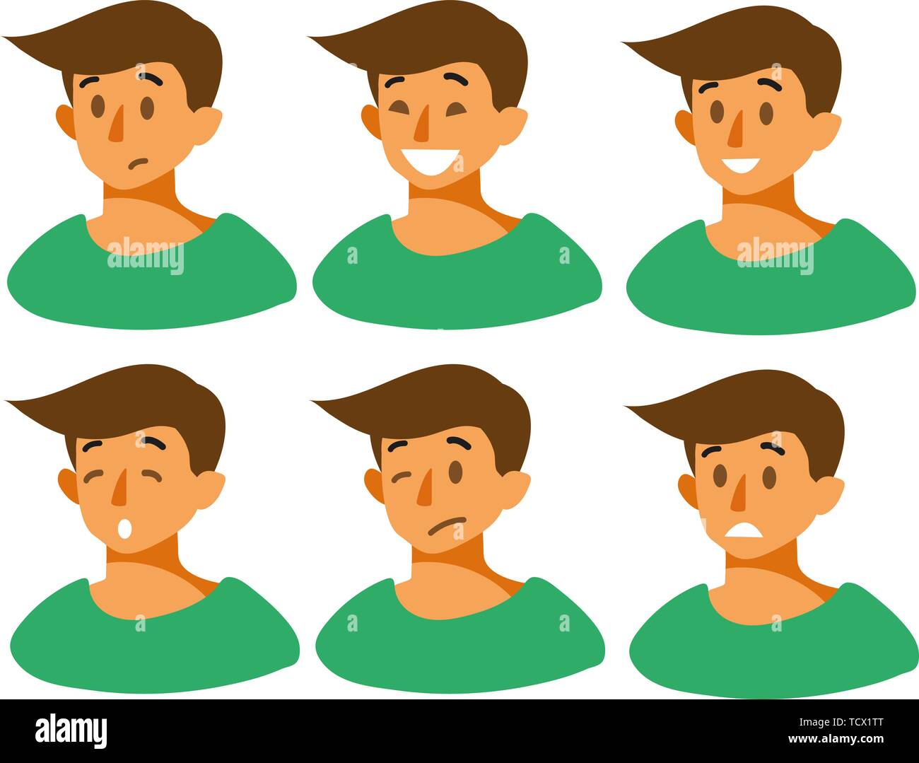 Set of boy s emotions. Facial expression. Beautiful boy emoji with a ...