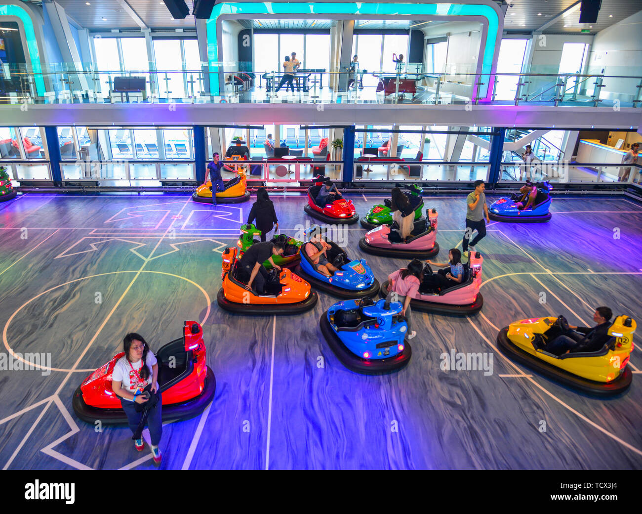 Shanghai, China - Jun 3, 2019. A group of happy people joy ride in ...