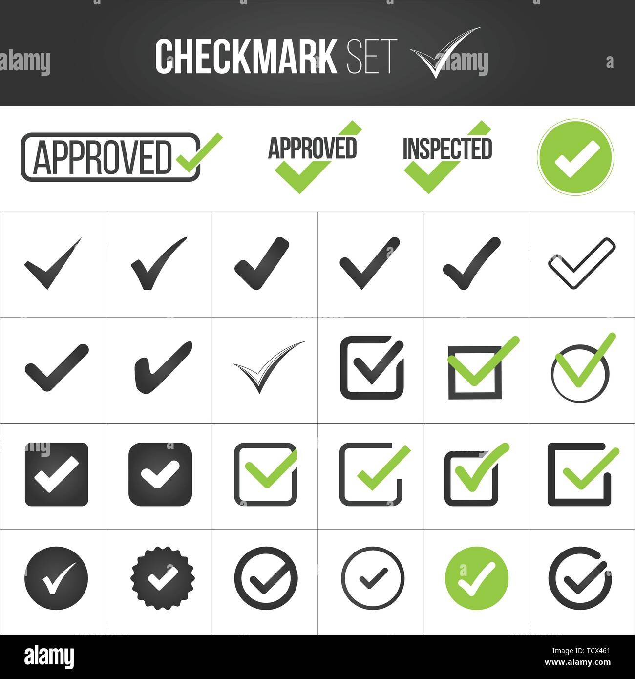 Checkmark or tick mark collection set. Acceptance, approval, right ...