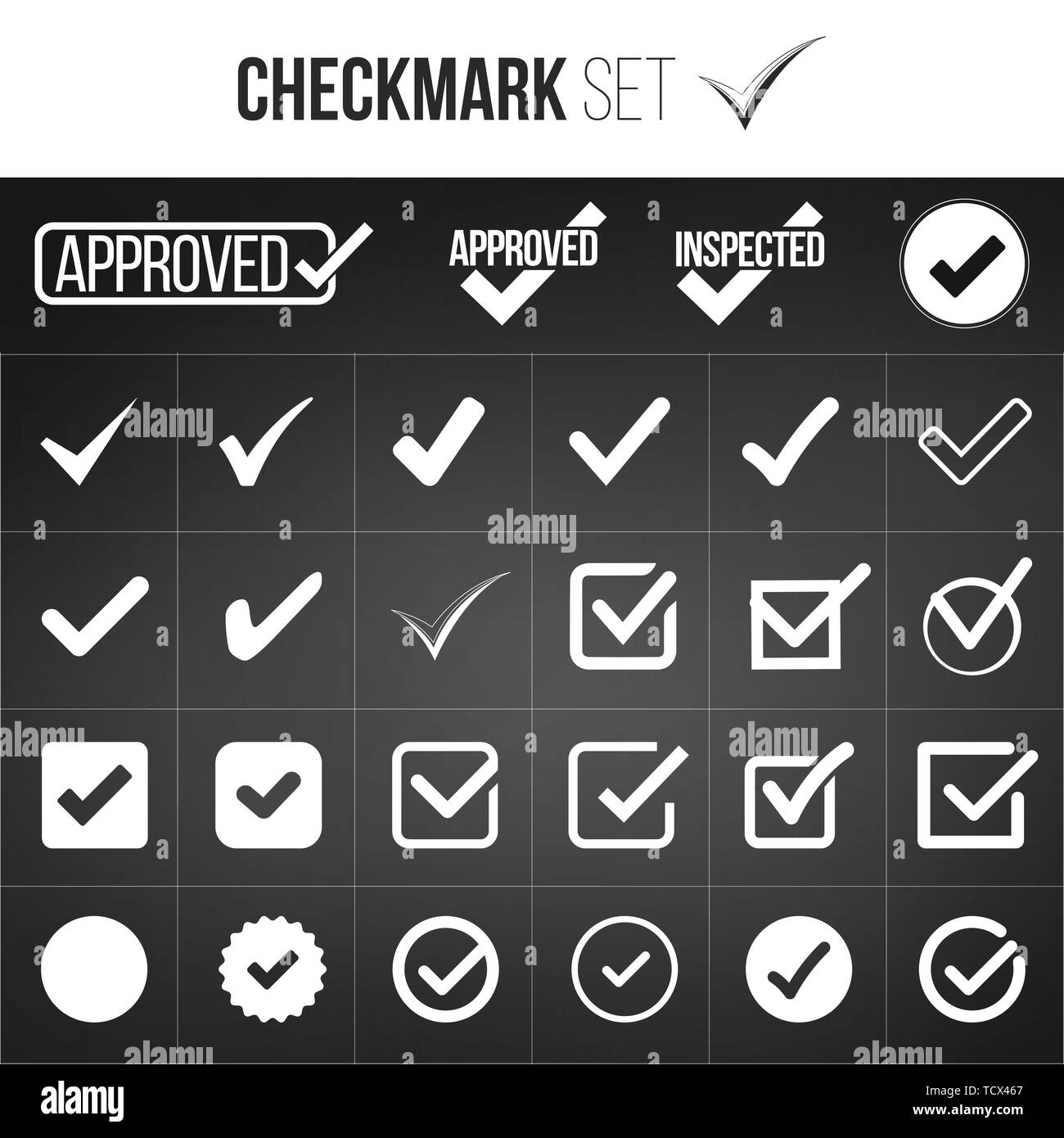 Checkmark or tick mark collection set. Acceptance, approval, right ...