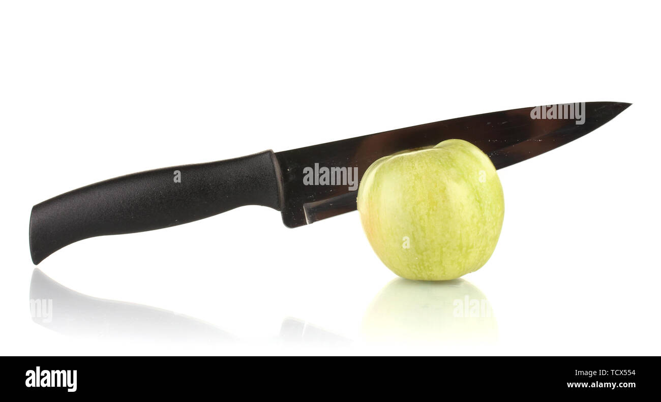 Green apple and knife isolated on white Stock Photo - Alamy