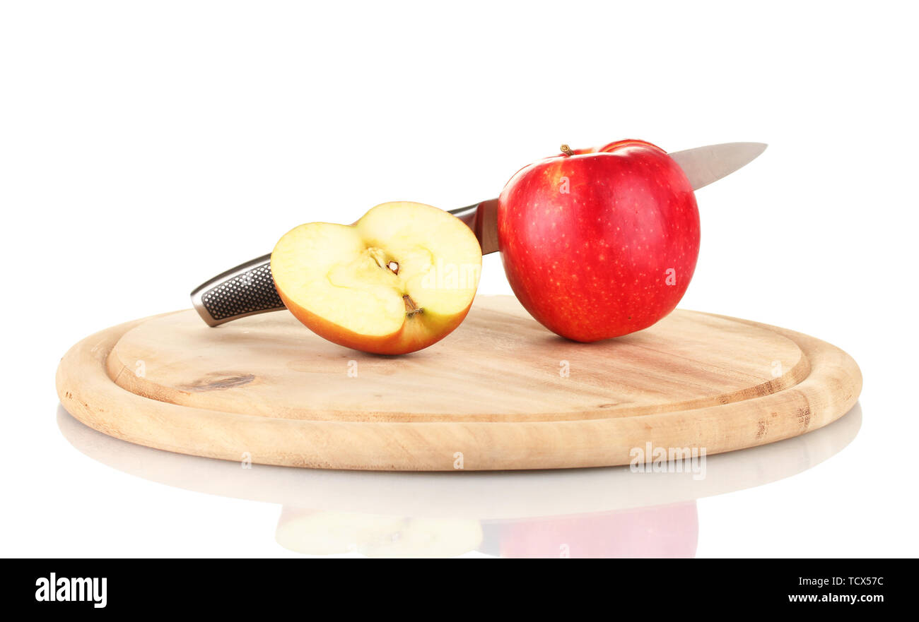 Red apple and knife on cutting board, isolated on white Stock Photo - Alamy