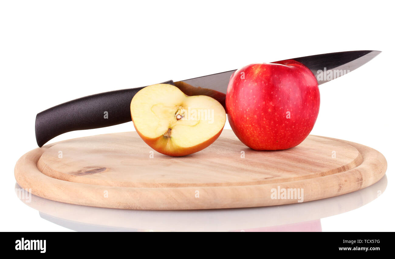 Red apple and knife on cutting board, isolated on white Stock Photo - Alamy