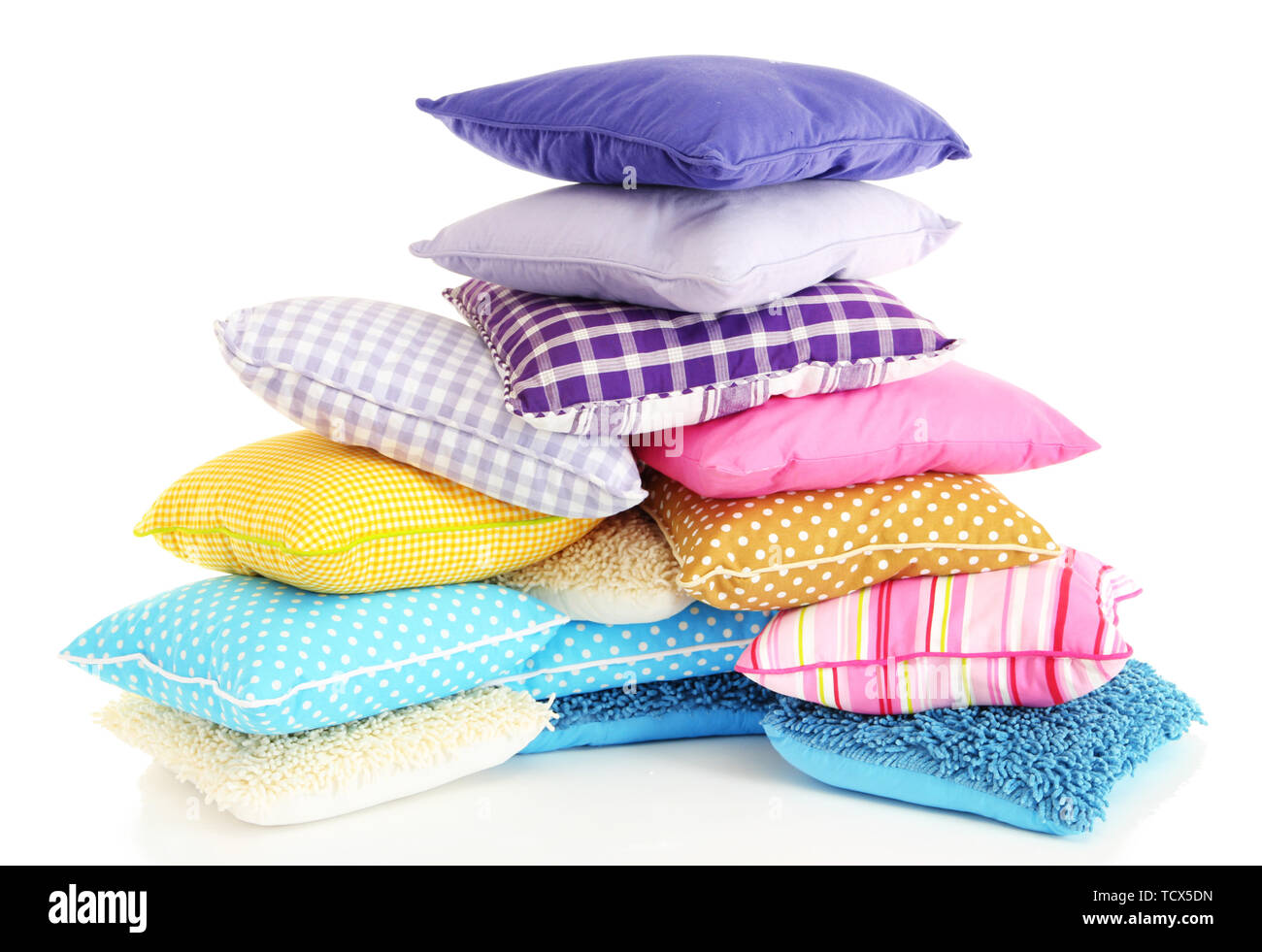Hill colorful pillows isolated on white Stock Photo - Alamy