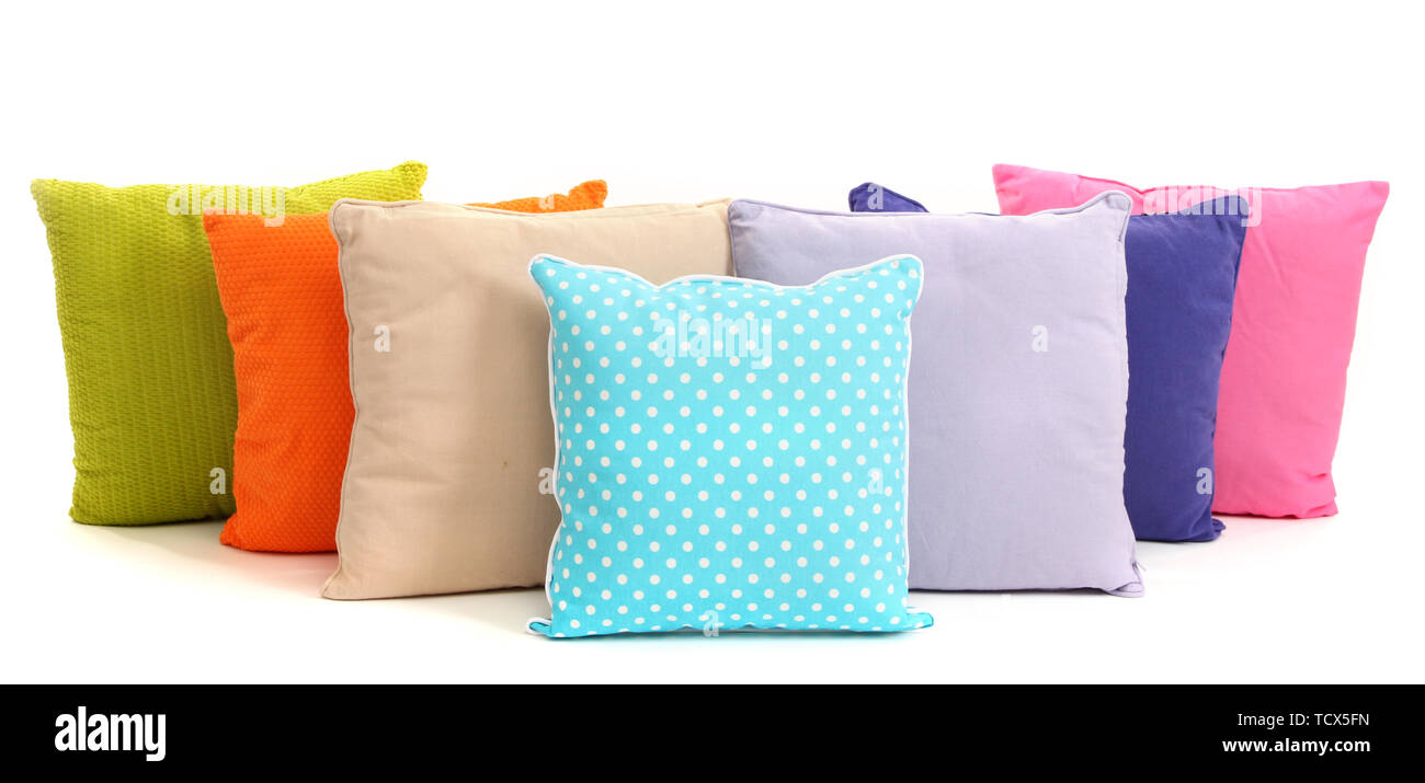 Colorful pillows isolated on white Stock Photo - Alamy