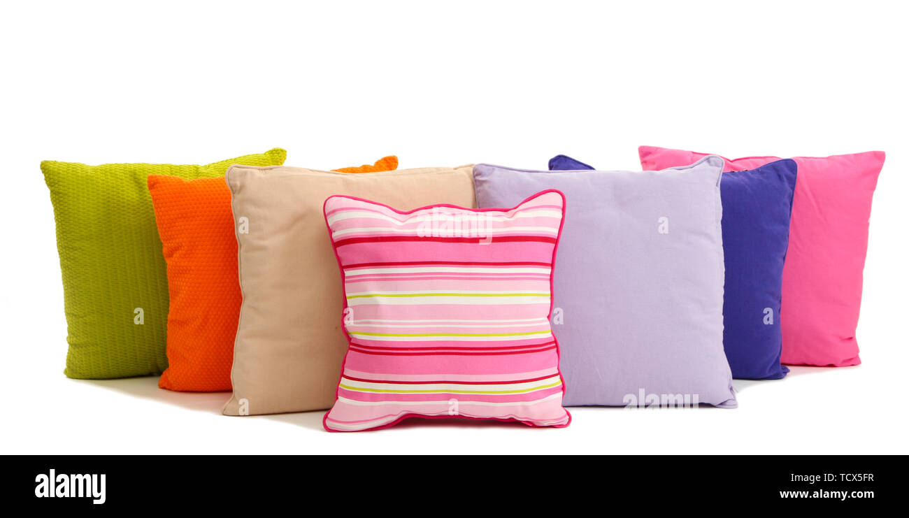 Colorful pillows isolated on white Stock Photo - Alamy