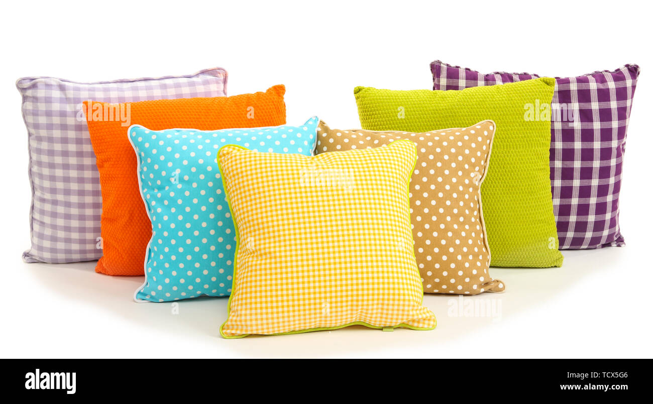 Colorful pillows isolated on white Stock Photo - Alamy