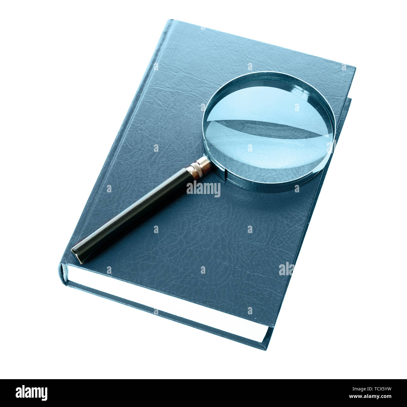 Magnifying glass and book isolated on white Stock Photo - Alamy