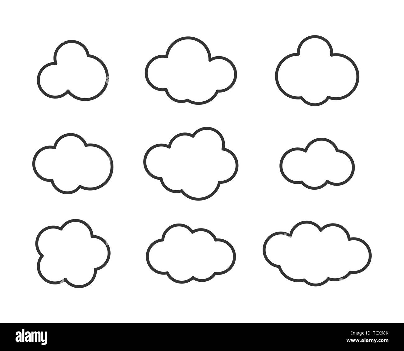 Cloud set flat cartoon Black and White Stock Photos & Images - Alamy