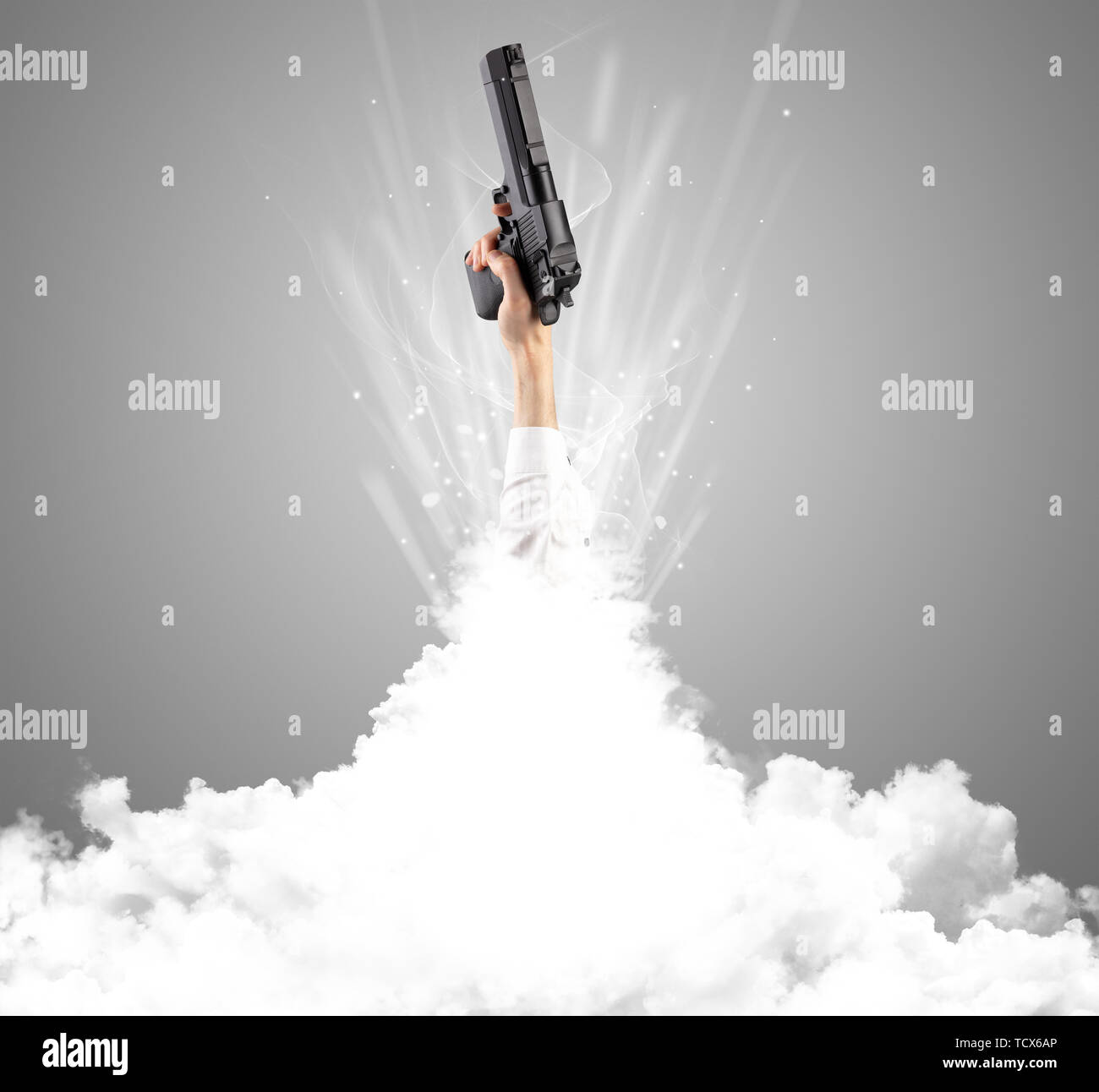 Hand breaking out from cloud Stock Photo - Alamy