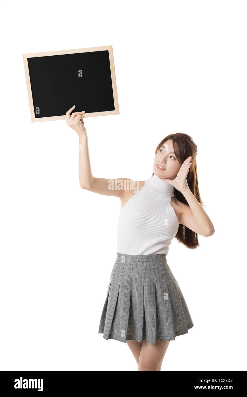 Beautiful cute college student against white background Stock Photo - Alamy