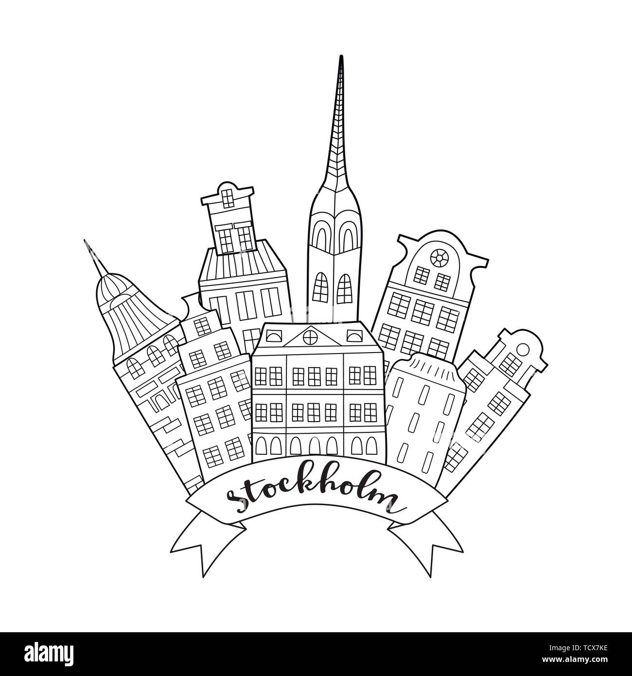 Stockholm, Sweden. Hand drawn houses and trees. Vector illustration Stock Vector Image & Art - Alamy