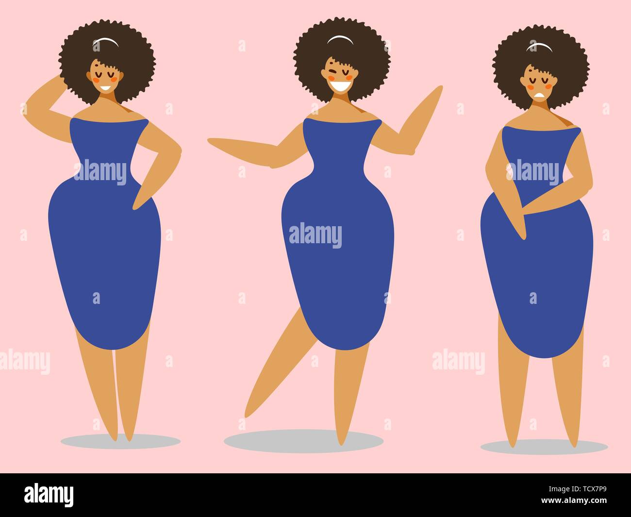 Set of women in elegant dress in different poses. Character for your ...