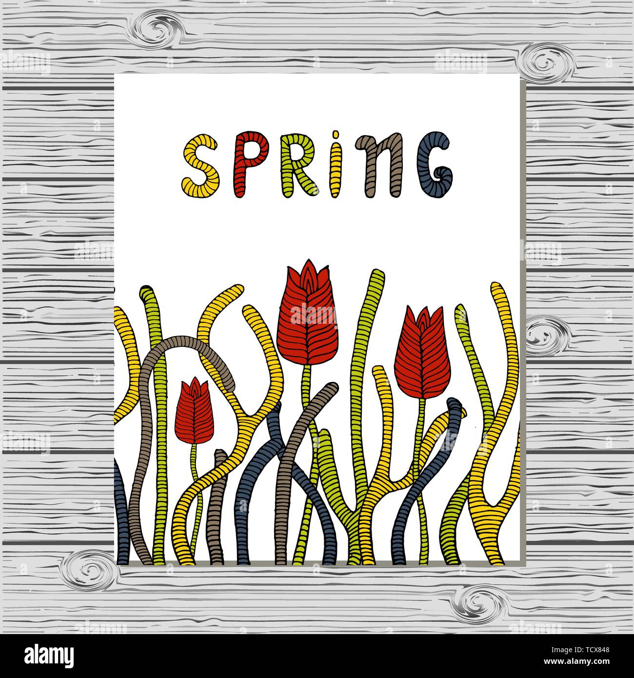 Spring card with abstract flowers and leaves. Greeting card design ...