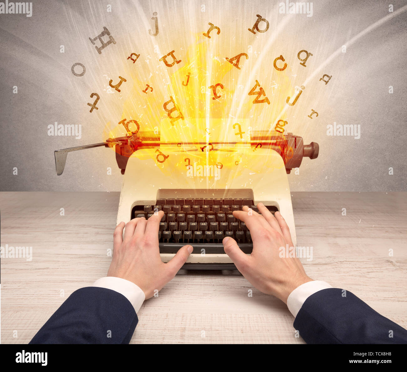 First person perspective image with exploding letters from a vintage ...