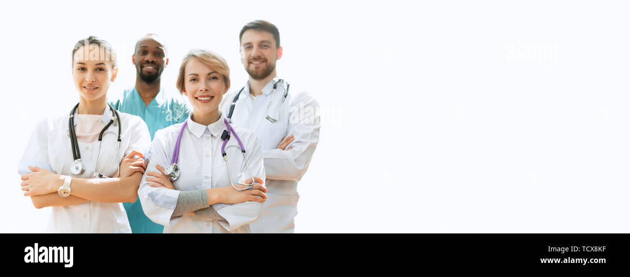 Healthcare people group. Professional male and female doctors posing at ...